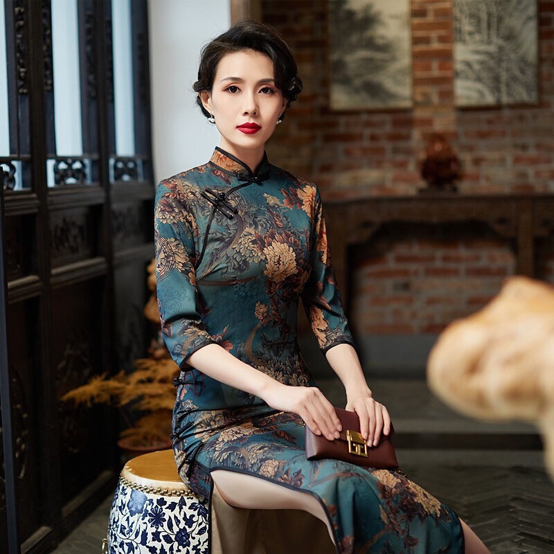 Modern Chinese Qipao Chinese Qipao 3/4 Sleeve Blue Color - Etsy