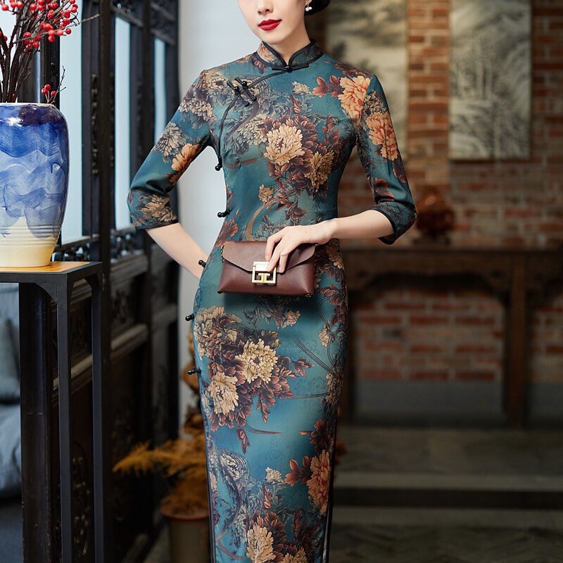 Modern Chinese Qipao Chinese Qipao 3/4 Sleeve Blue Color - Etsy