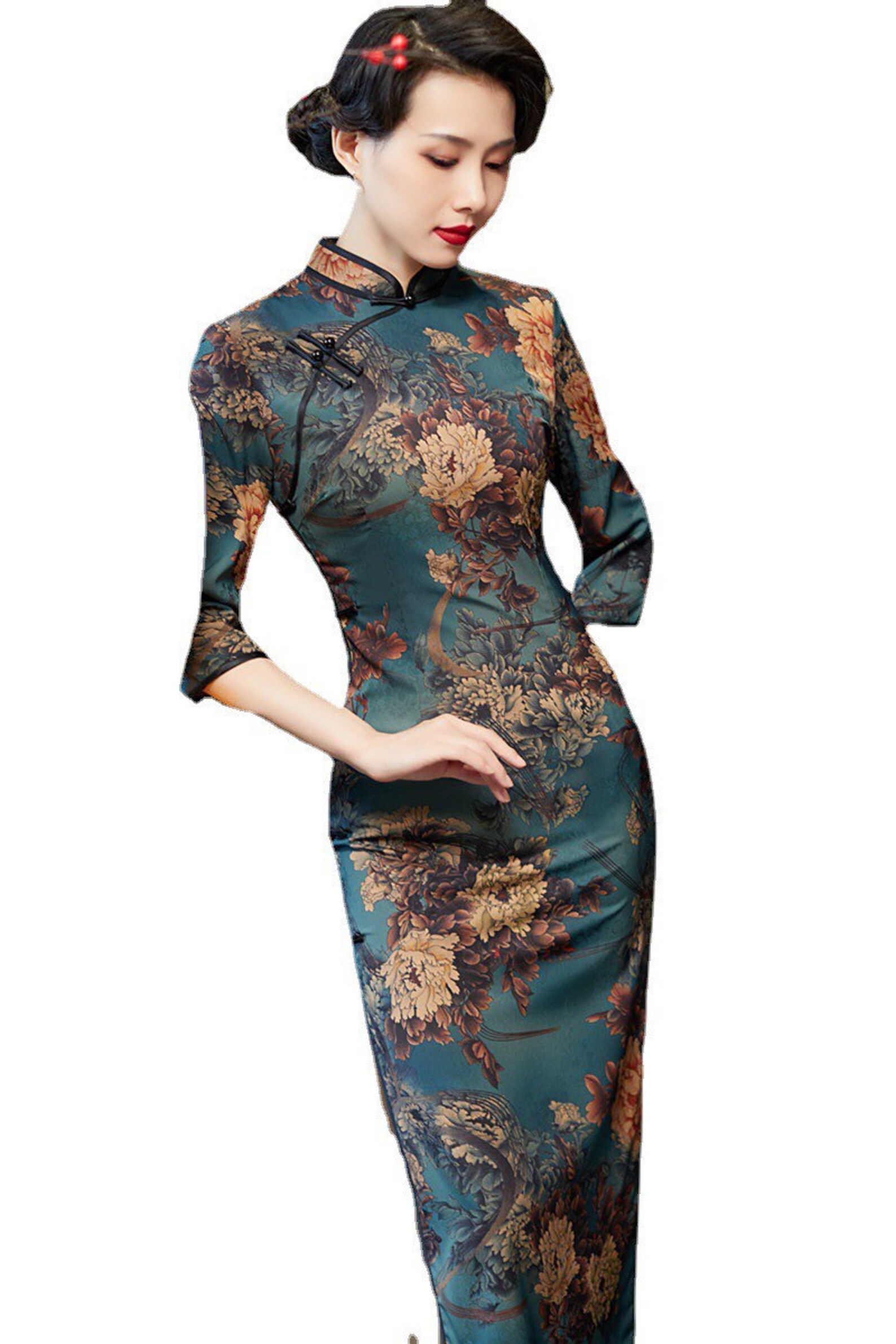 Modern Chinese Qipao Chinese Qipao 3/4 Sleeve Blue Color - Etsy