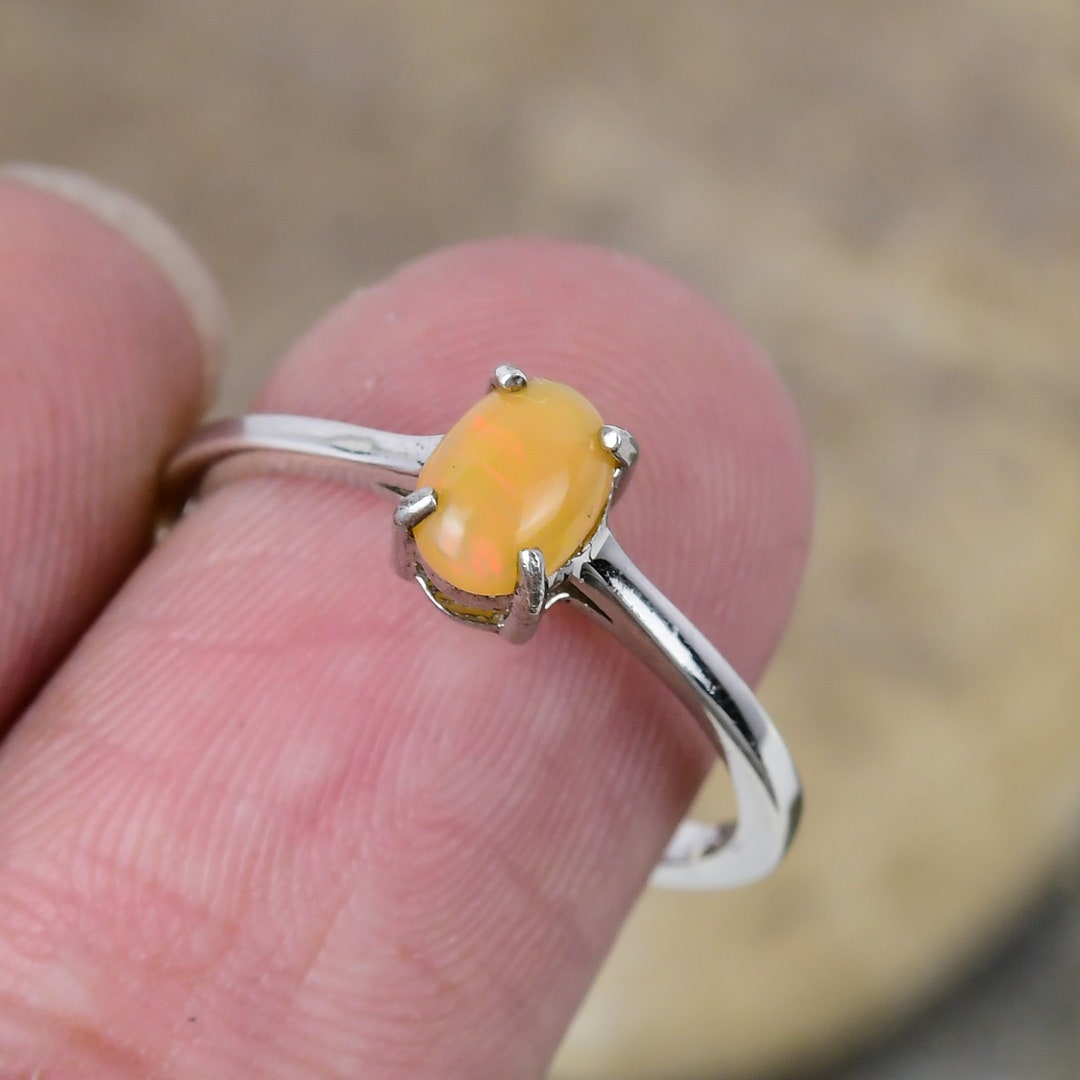 Natural Yellow Fire Opal Ring, Solid 925 Sterling Silver Ring, Silver ...