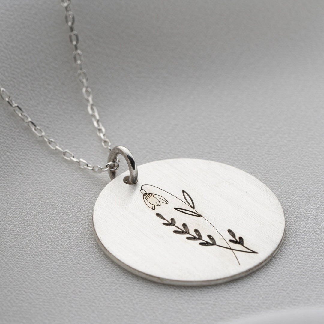 Sterling Silver Birth Flower Necklace, Snowdrop Flower Necklace, Birth ...