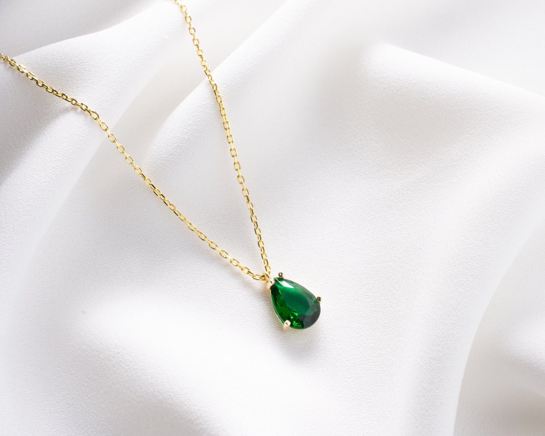 Emerald Green Birthstone Necklace, May Birthstone Necklace, Emerald ...