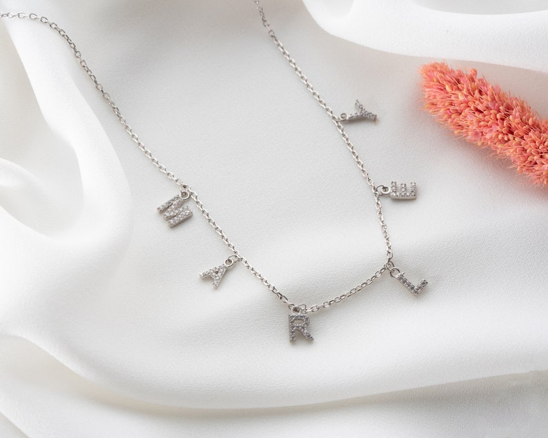 Silver Name Necklace for Women Name Necklace With Rhinestone - Etsy