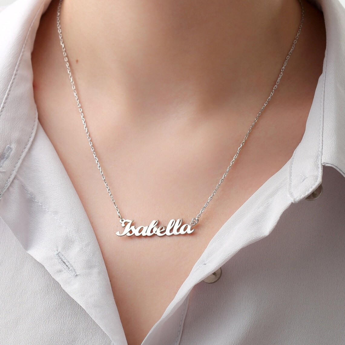 Dainty Script Name Necklace Silver Script Font Necklace | Etsy