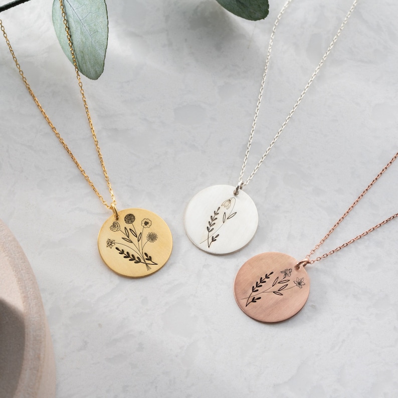 Combined Birth Flower Necklace Multiple Flower Personalized - Etsy