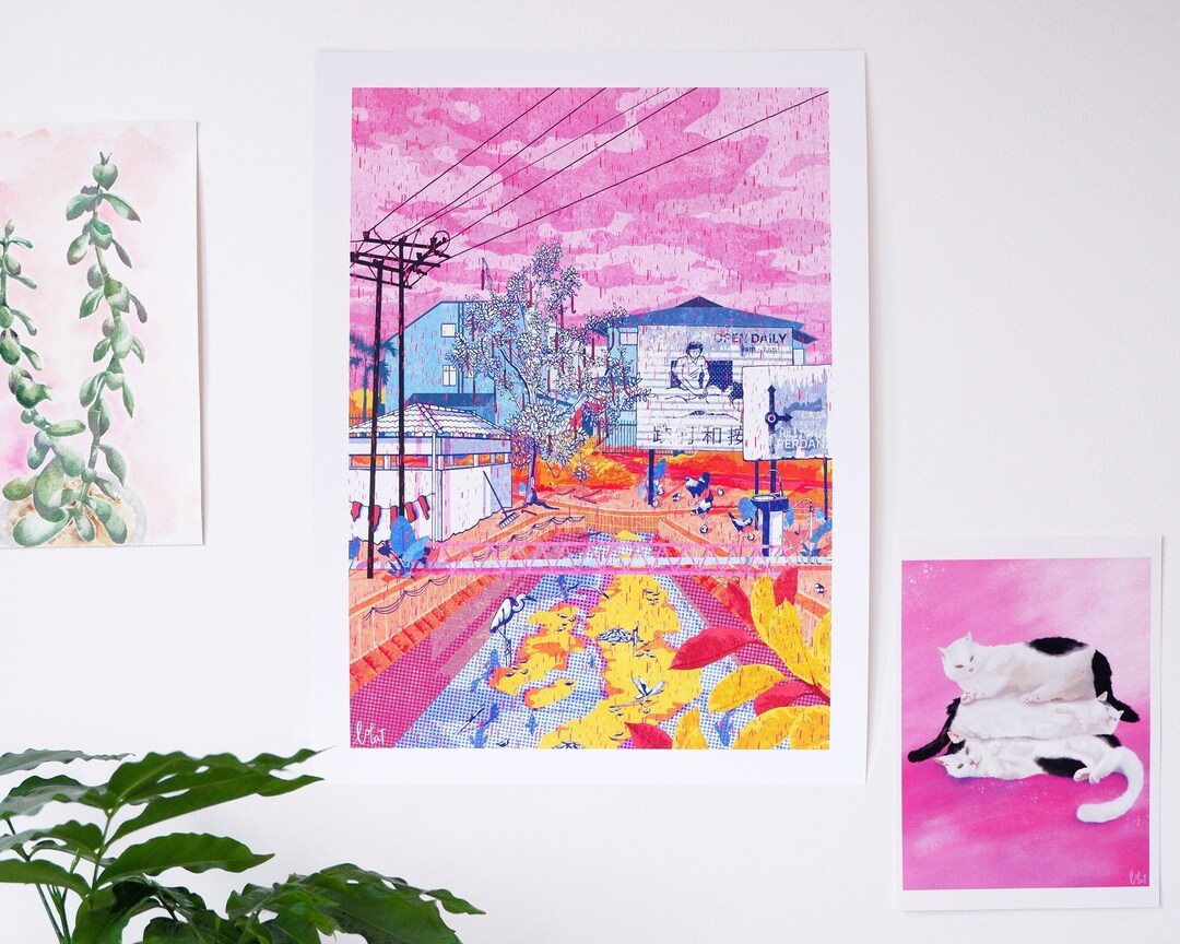 30x40 PRINT - Colourful Malaysian Landscape Collage - Hand Drawn ...