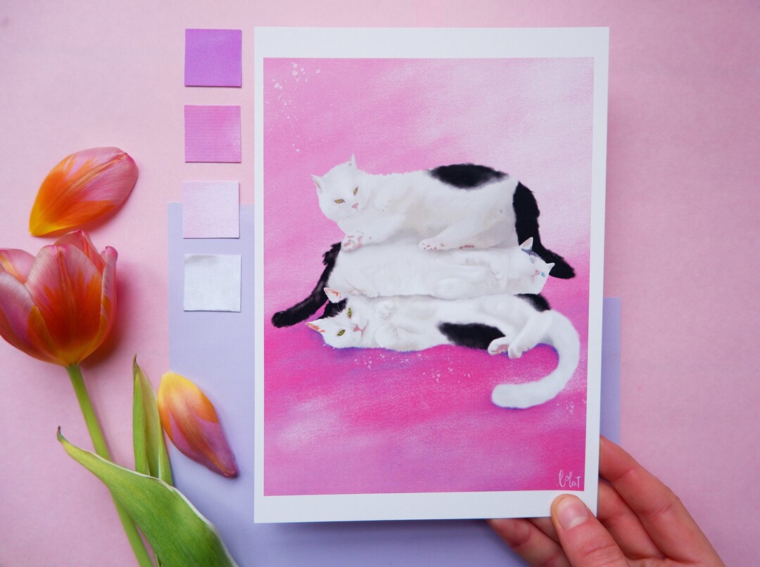 A5 ART PRINT Smushed Cats Digital Painting Mini Art - Etsy