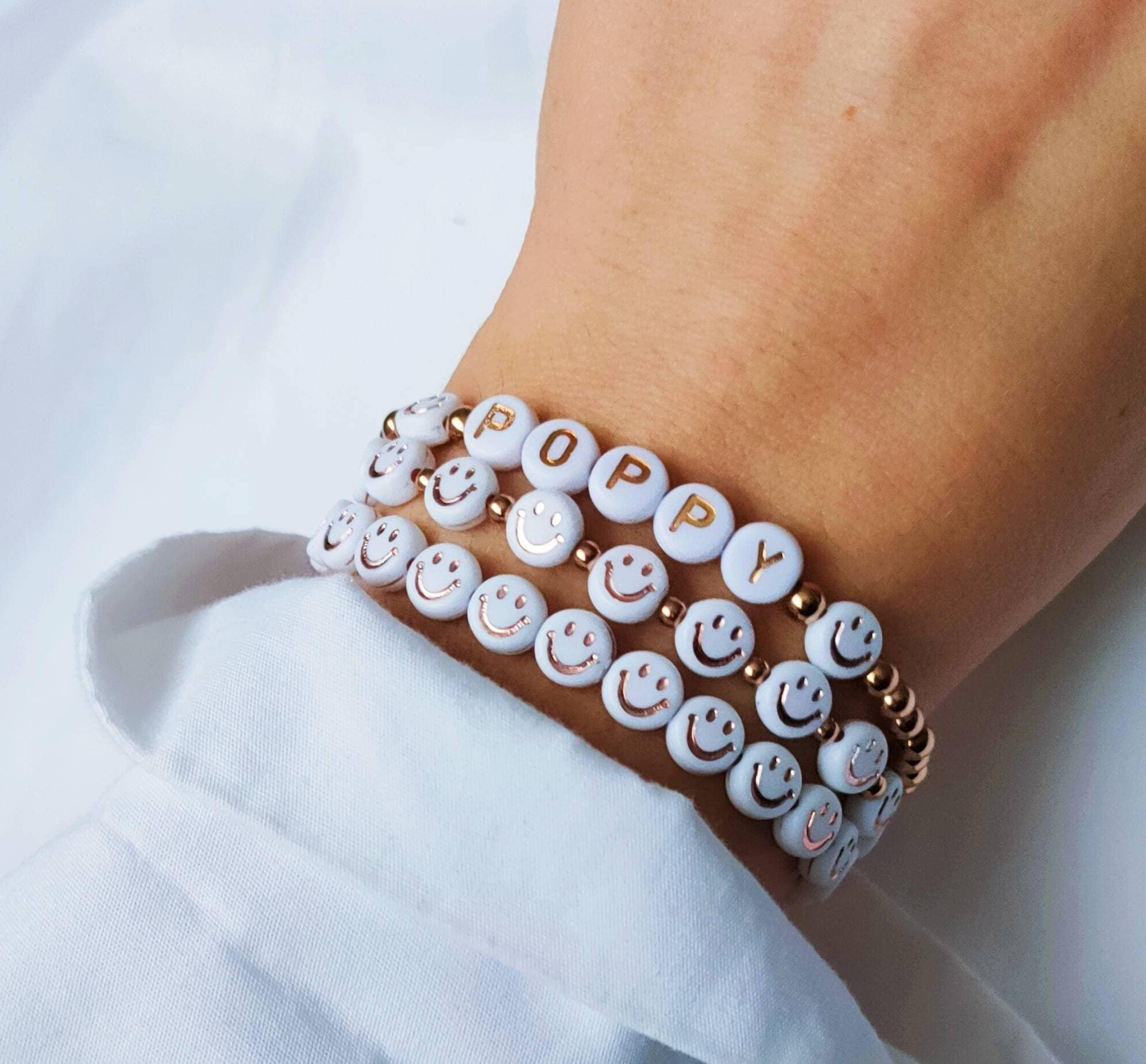 Smiley Face Name Bracelets Womens Bracelet Bead Bracelet - Etsy