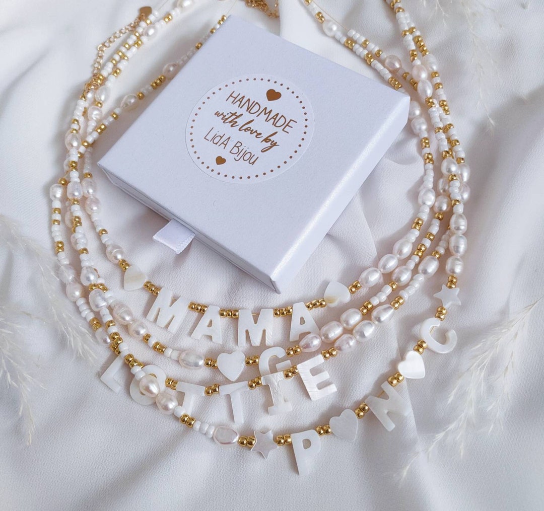 Mother of Pearl Personalized Name Necklaces, Freshwater Pearl Custom ...
