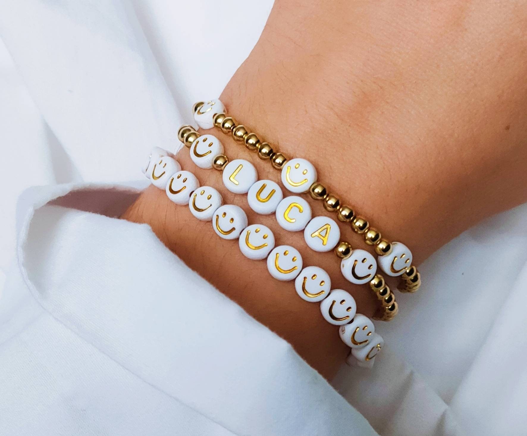 Smiley Face Name Bracelets Womens Bracelet Bead Bracelet - Etsy