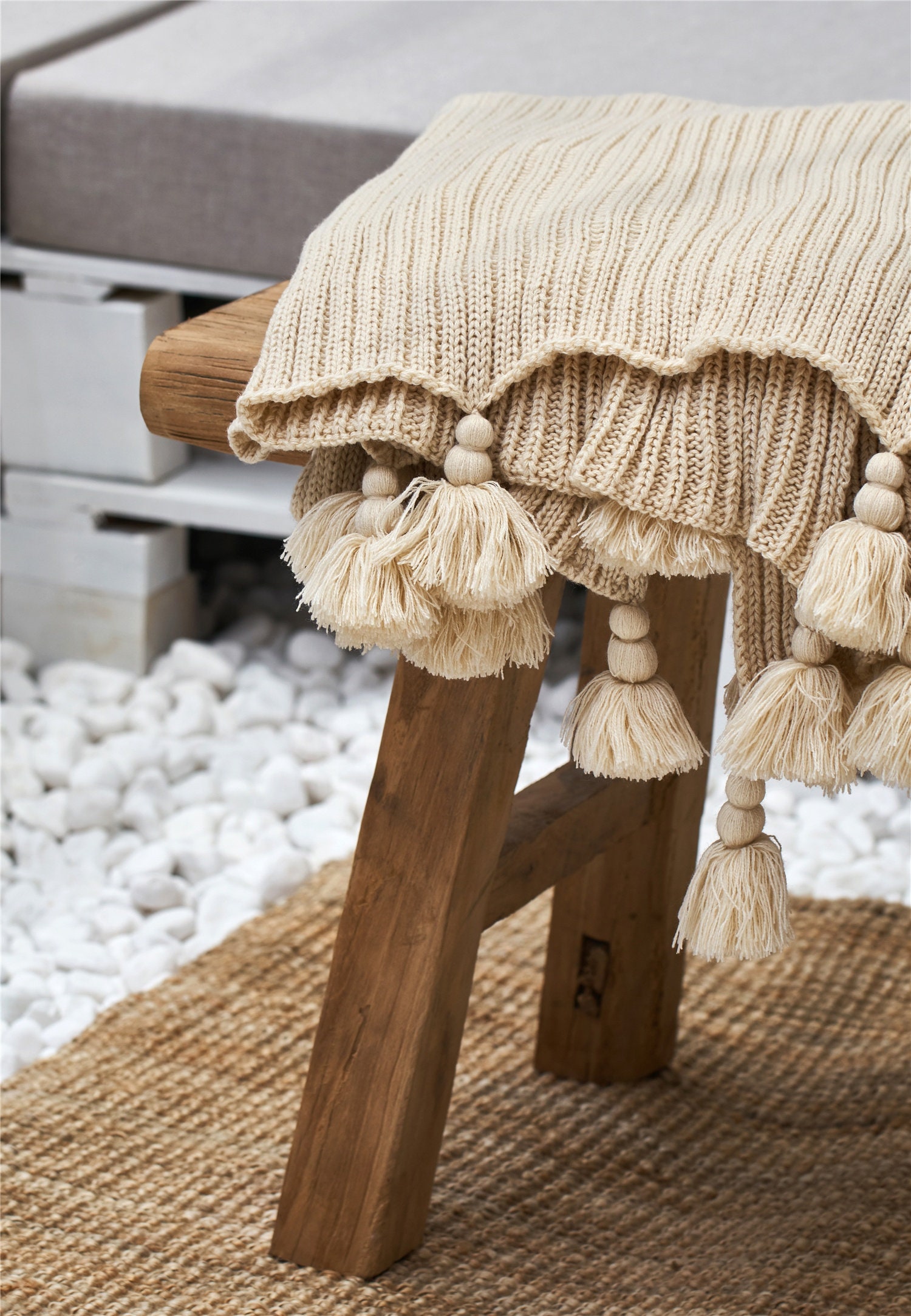 Knit Tassel Blanket Chic Knitted Throw boho Tassel Blanket - Etsy