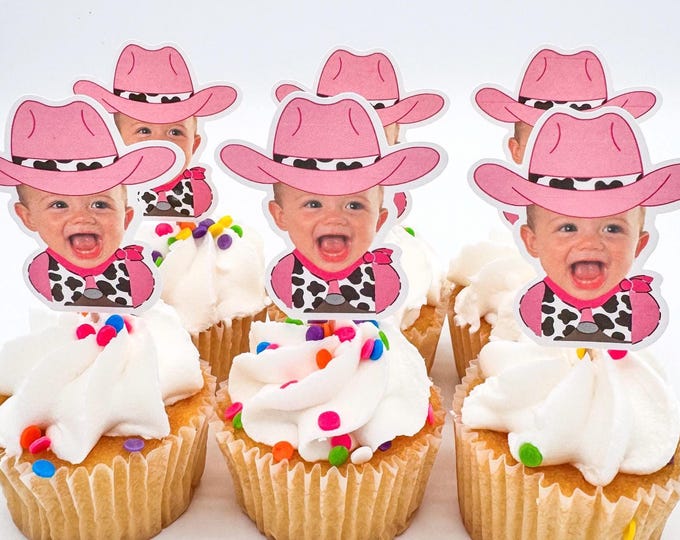 Cowgirl Face Cupcake Toppers | My First Rodeo Birthday Party | Disco ...