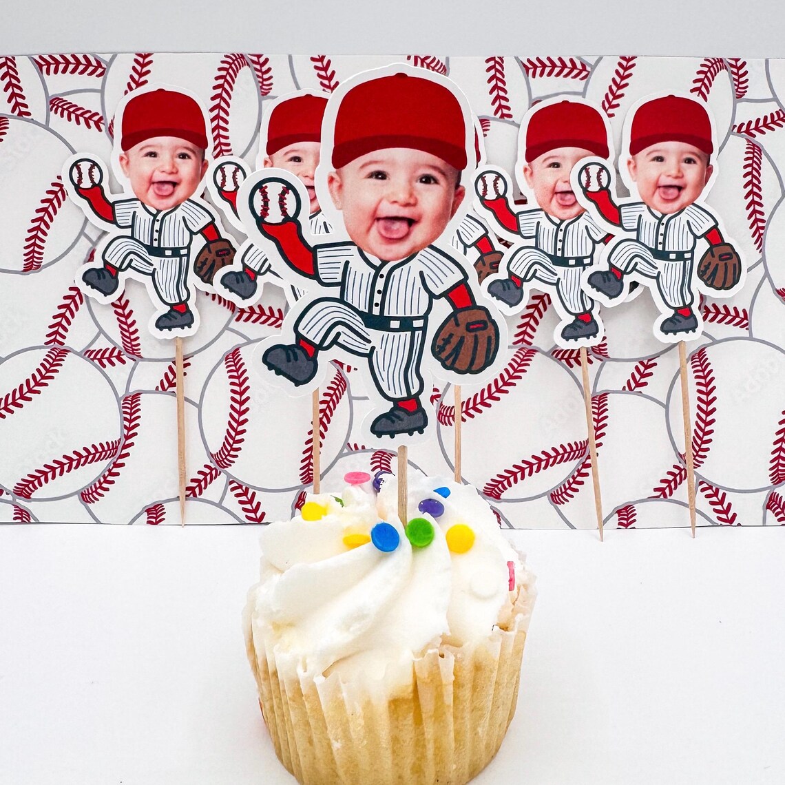 Baseball Cupcake Toppers | Baseball Photo Head | 2.9 Inch| Party ...