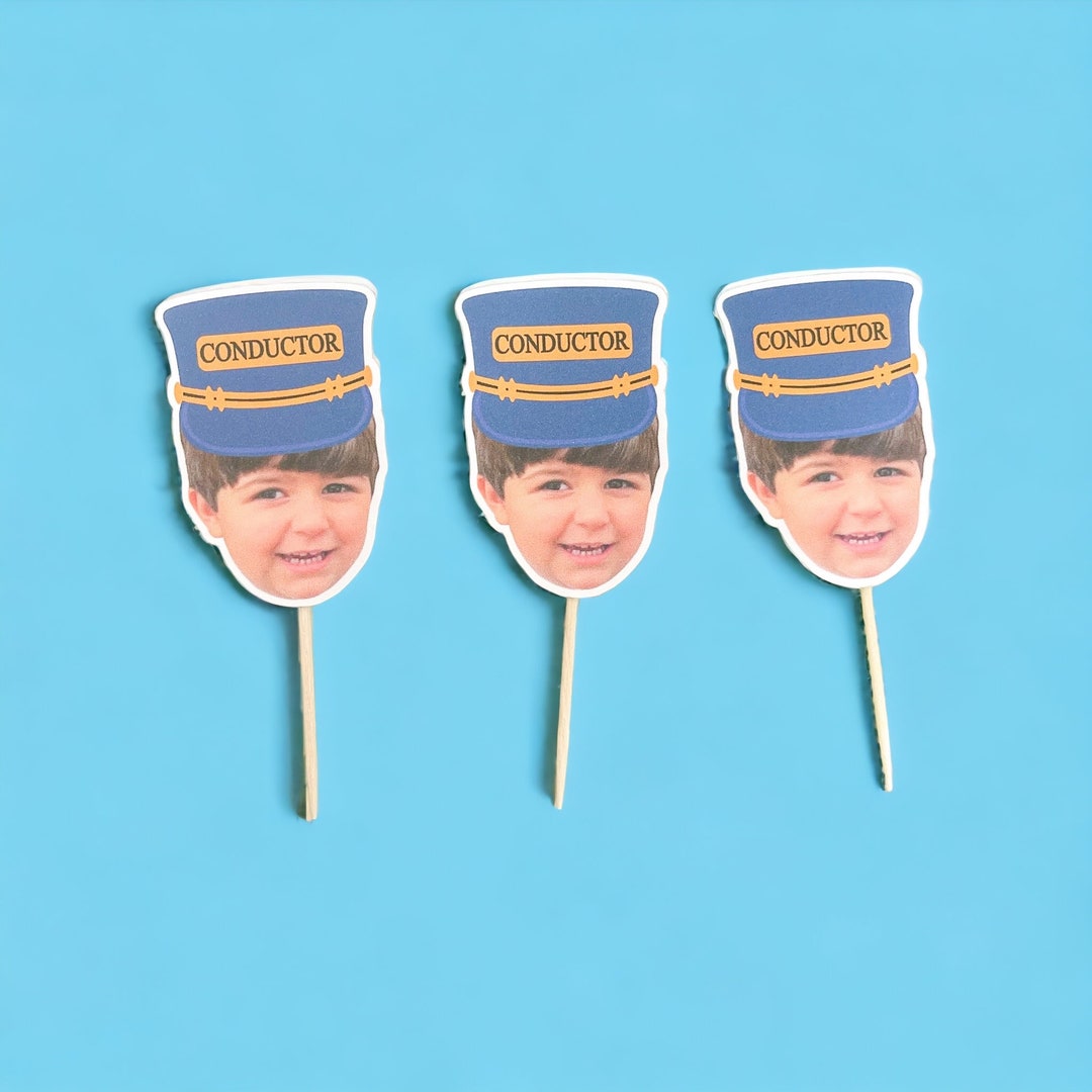 Conductor Party Cupcake Toppers cupcake Toppers Photo Head First ...