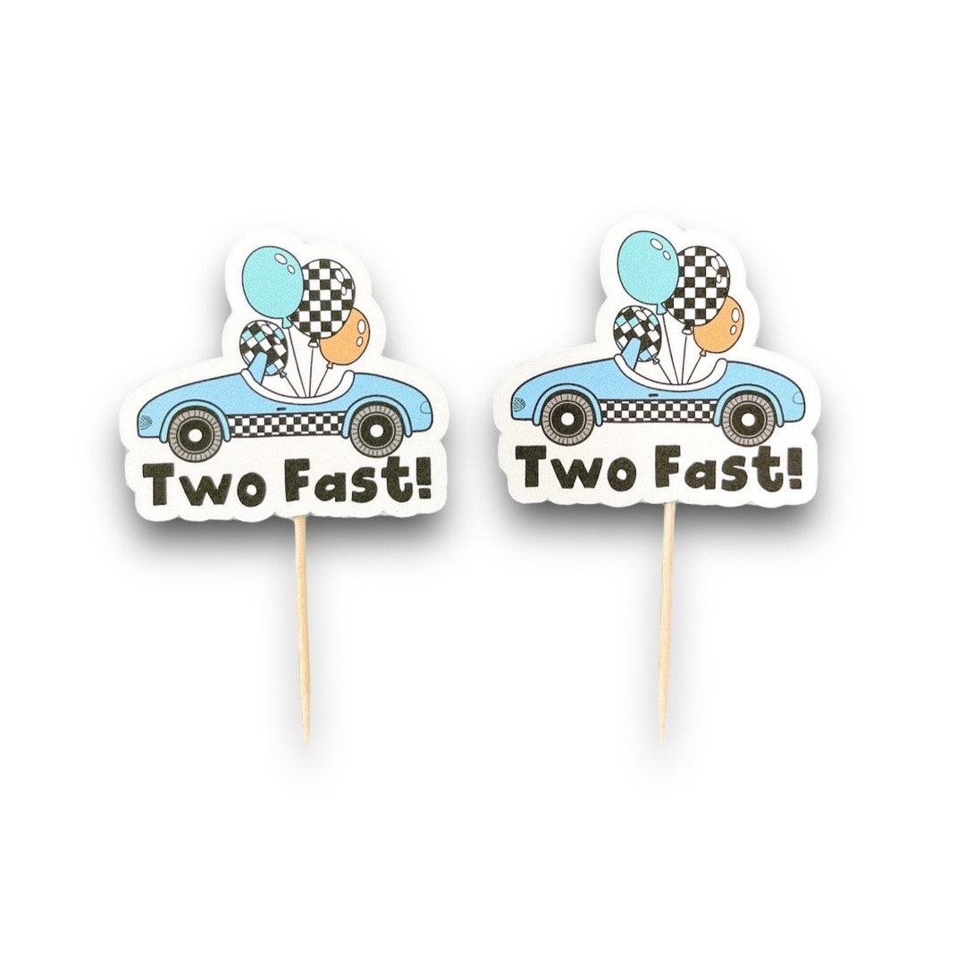 Two Fast Birthday Toppers Cupcake Toppers Party Decorations Race Car ...