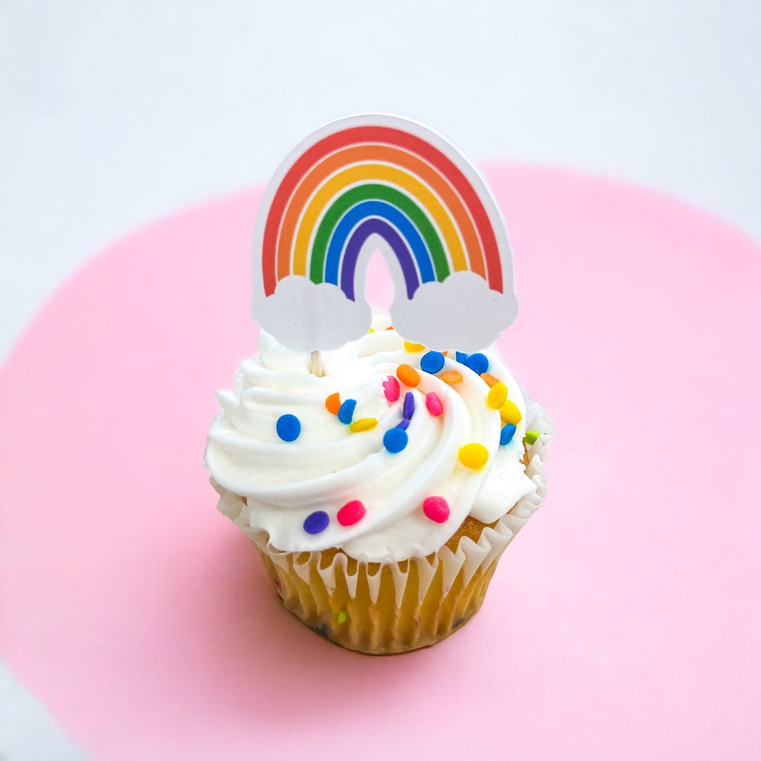Rainbow Cupcake Toppers Rainbow Theme Rainbow Party Decor Rainbow Baby ...