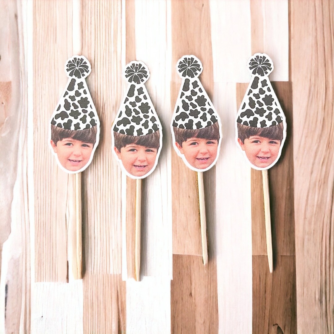 Cow Cupcake Toppers Cow Photo Head Farm Party Supplies Farm Party Decor ...