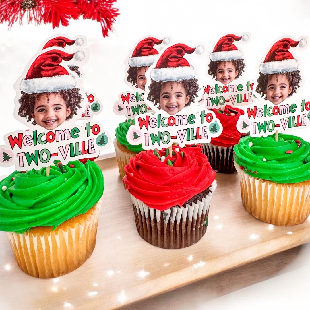 Pink Welcome to Two-ville Cupcake Toppers | Christmas Party Cupcake ...
