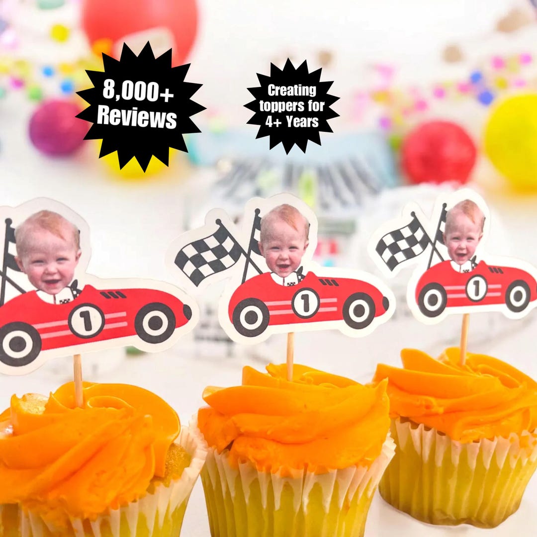 Red Racing Toppers | Cupcake Toppers | Photo Head | Fast One | Birthday ...