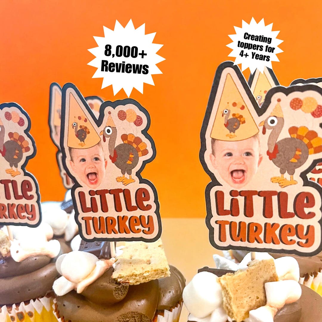 One Little Turkey Toppers | Cupcake Toppers | Photo | First Birthday ...