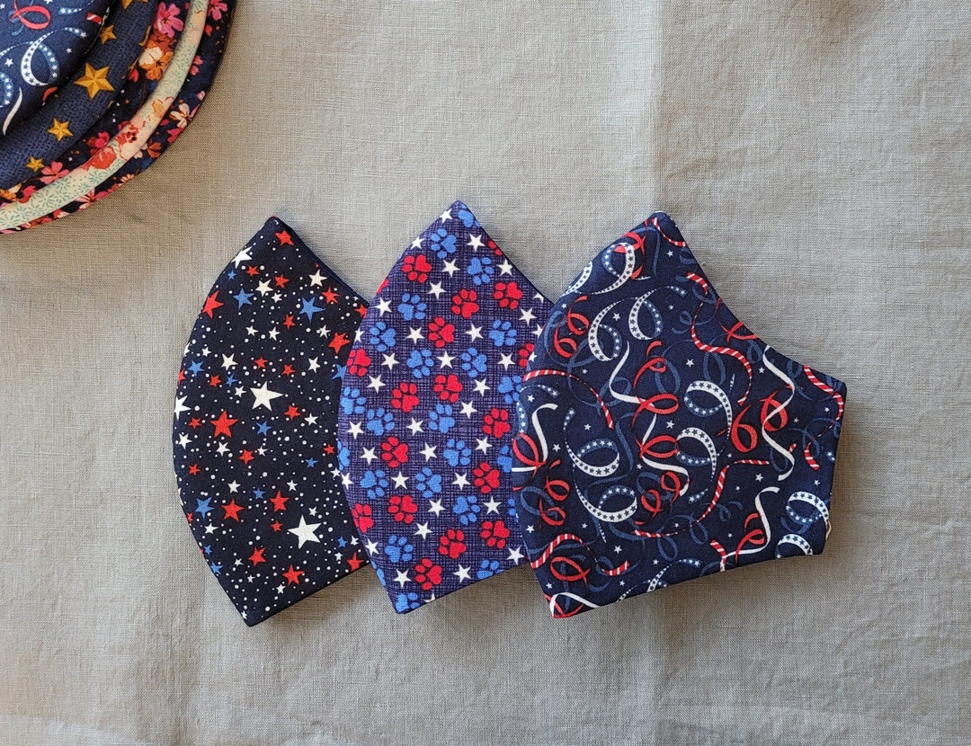July 4th Handmade Face Mask, Cloth Reversible Face Covering With ...