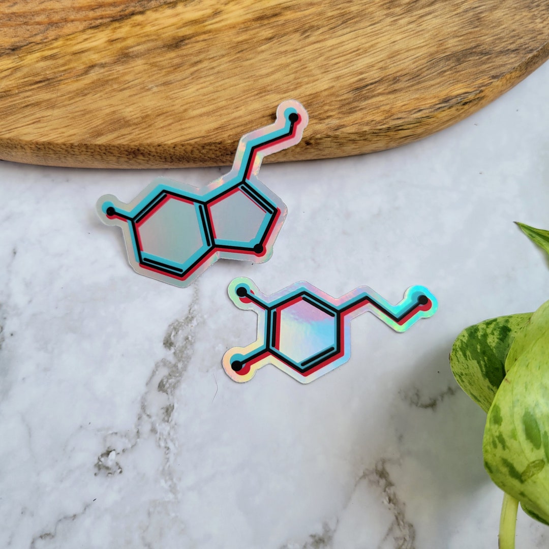 Glitchy Molecule 3" Holographic Vinyl Sticker Set - Dopamine, Serotonin - Etsy