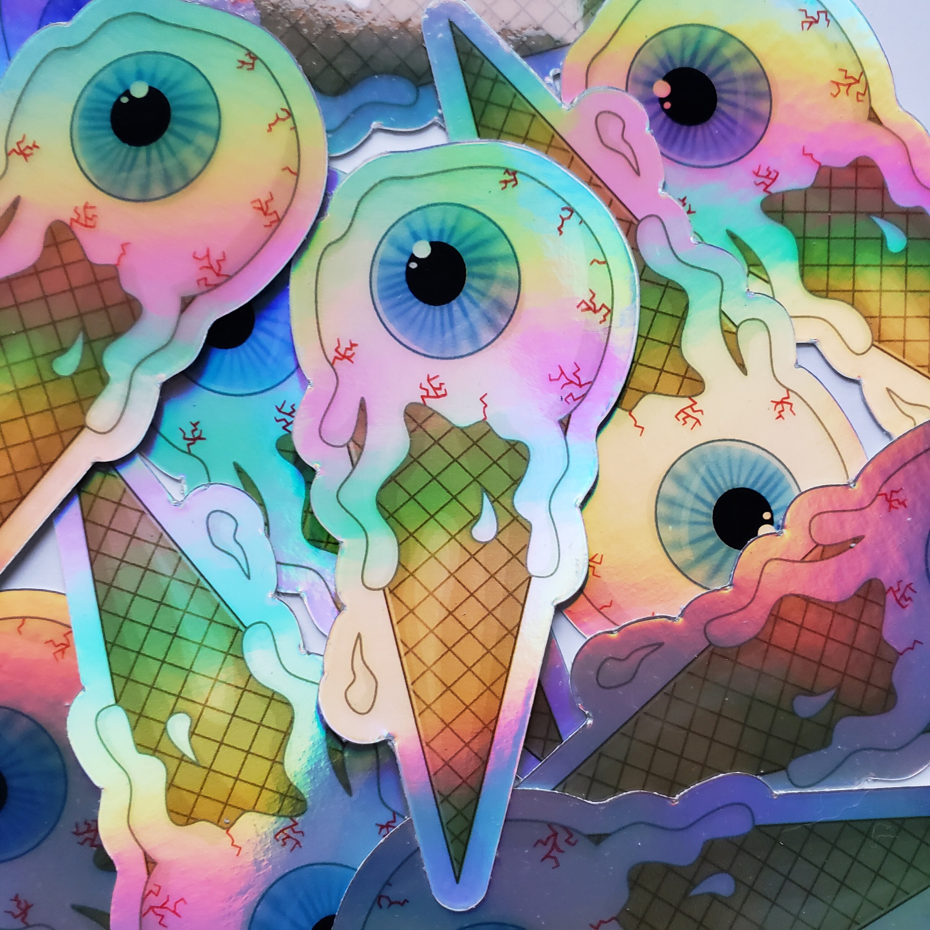 Eyeball Ice Cream 3 Holographic Vinyl Sticker Spooky - Etsy