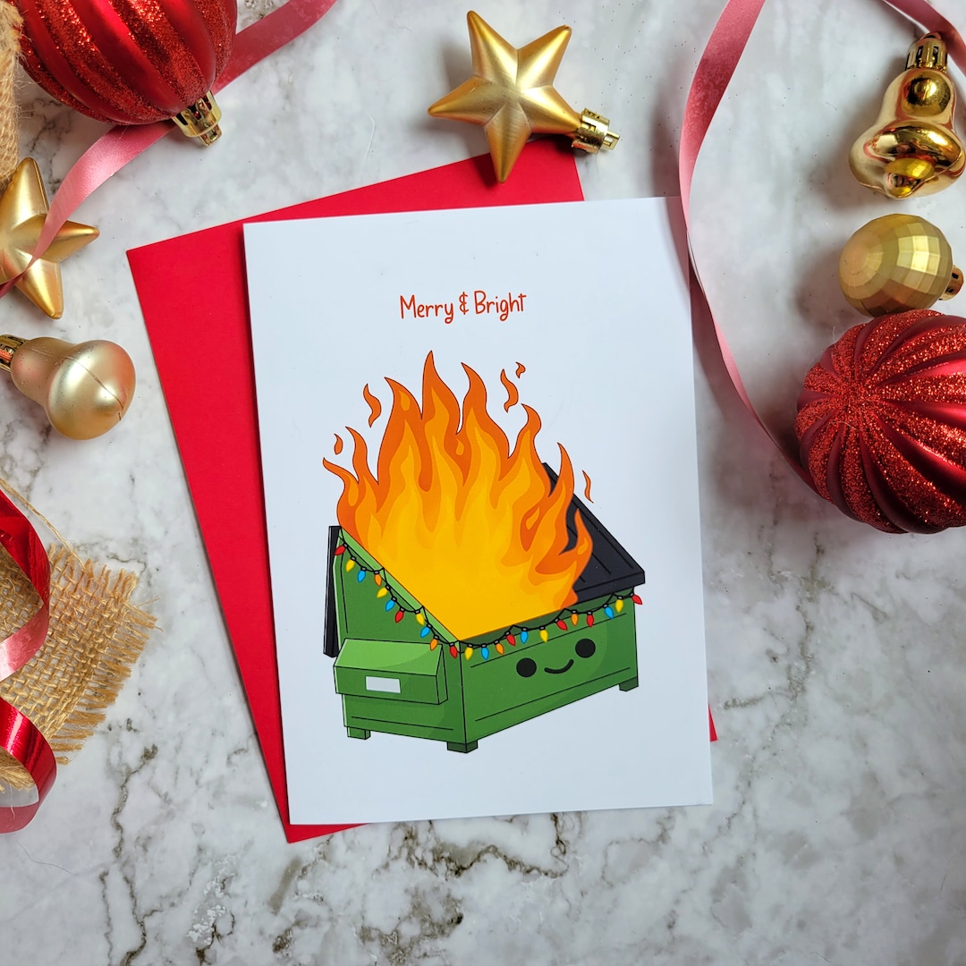 Merry & Bright - Blank Christmas/holiday Card (5x7"/a7) - Dumpster Fire ...