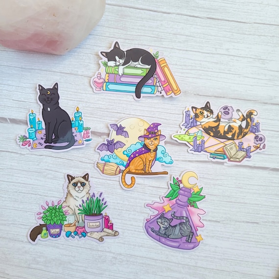 Witchy Cats Vinyl Sticker Set glossy Cat Lover Gifts - Etsy