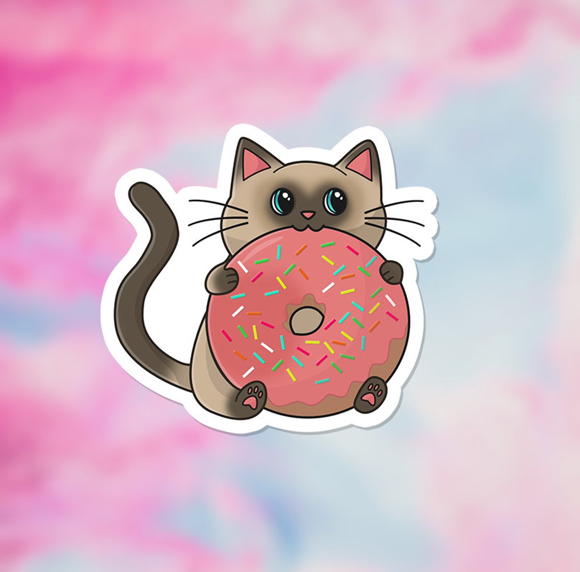 Donut Cat 3 Vinyl Sticker glossy Cat Kawaii Food | Etsy