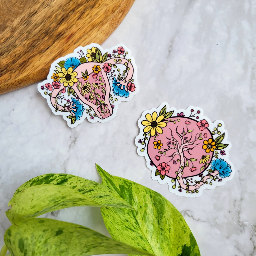 Floral Uterus & Placenta Glossy Vinyl Stickers Feminism - Etsy
