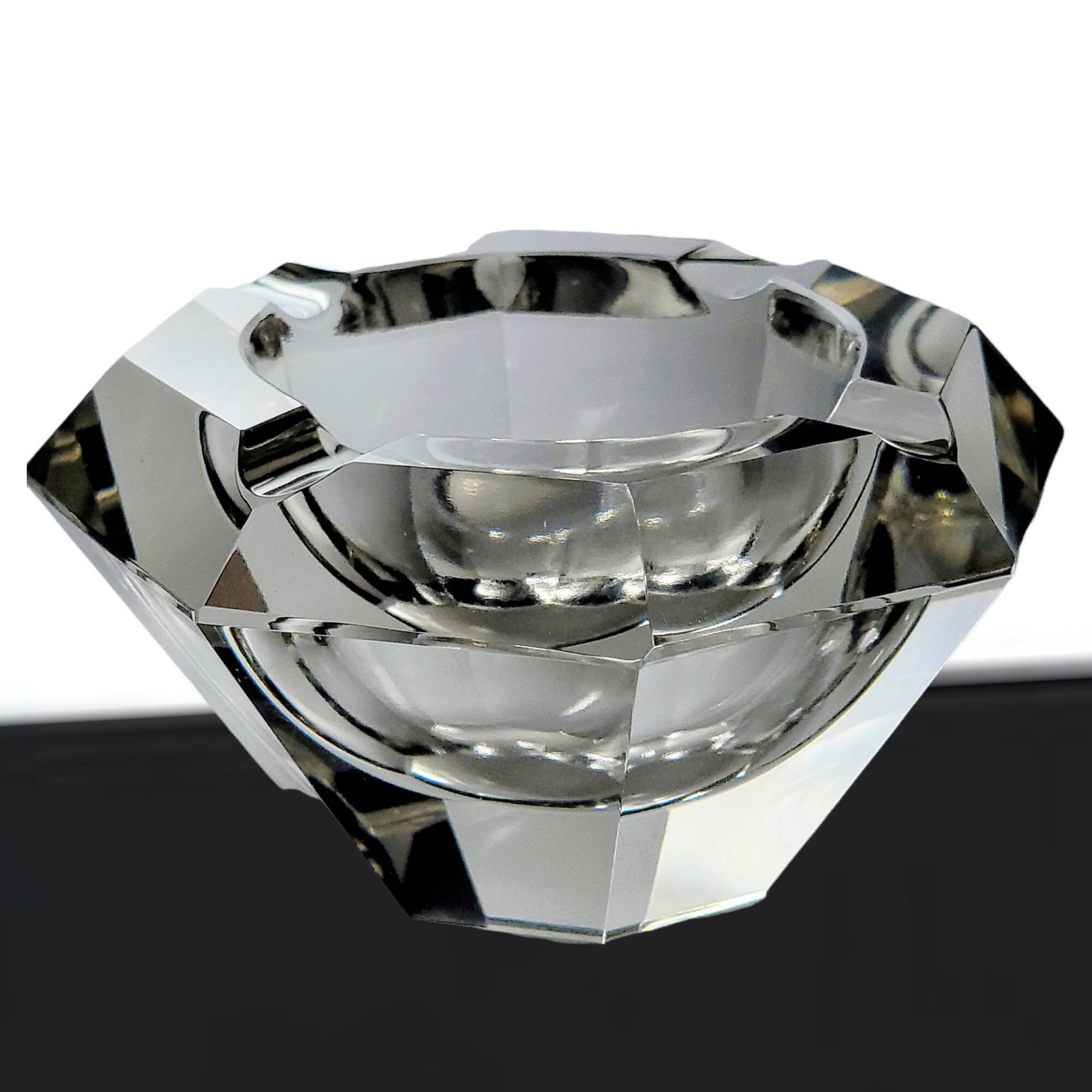 MCM Art Glass Bowl Diamond Gem Shaped 3.3 Lbs 60s Clear Prism Multi ...