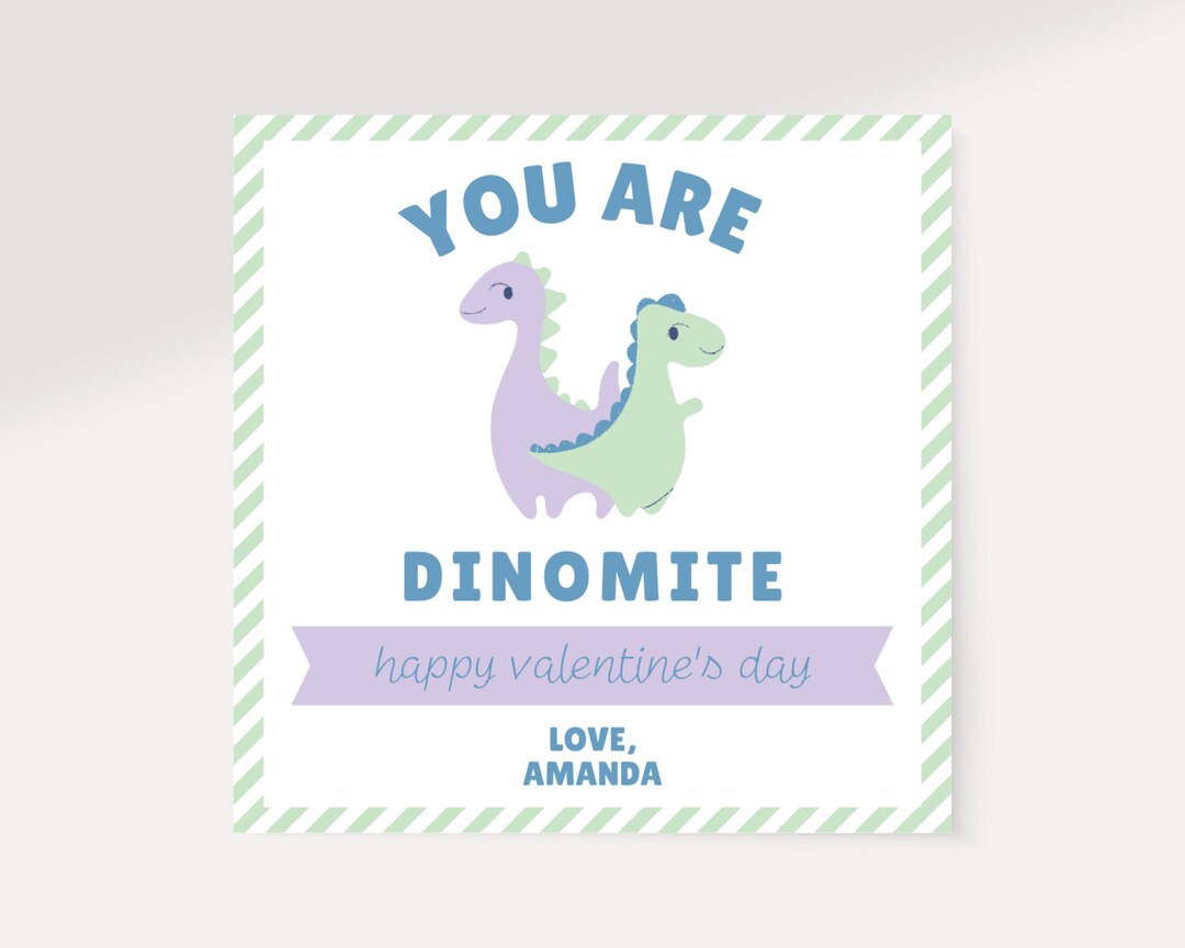 Dino-mite Valentine Tag | Printable Dinosaur Valentine Card | Kid Vday ...