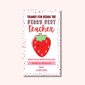 Printable Teacher Appreciation Tag | “berry Best Teacher” Strawberry ...