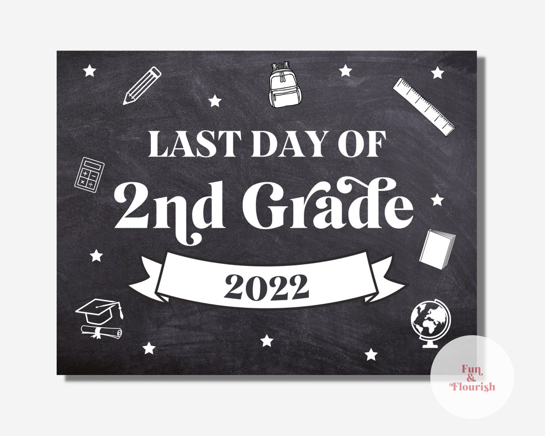 Last Day of Second Grade | 2nd Grade Chalkboard Sign Printable | Last ...