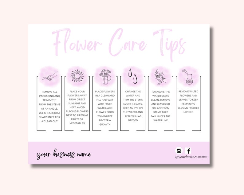 Flowers Care Card Template, Editable Bouquet Care Guide, Printable ...