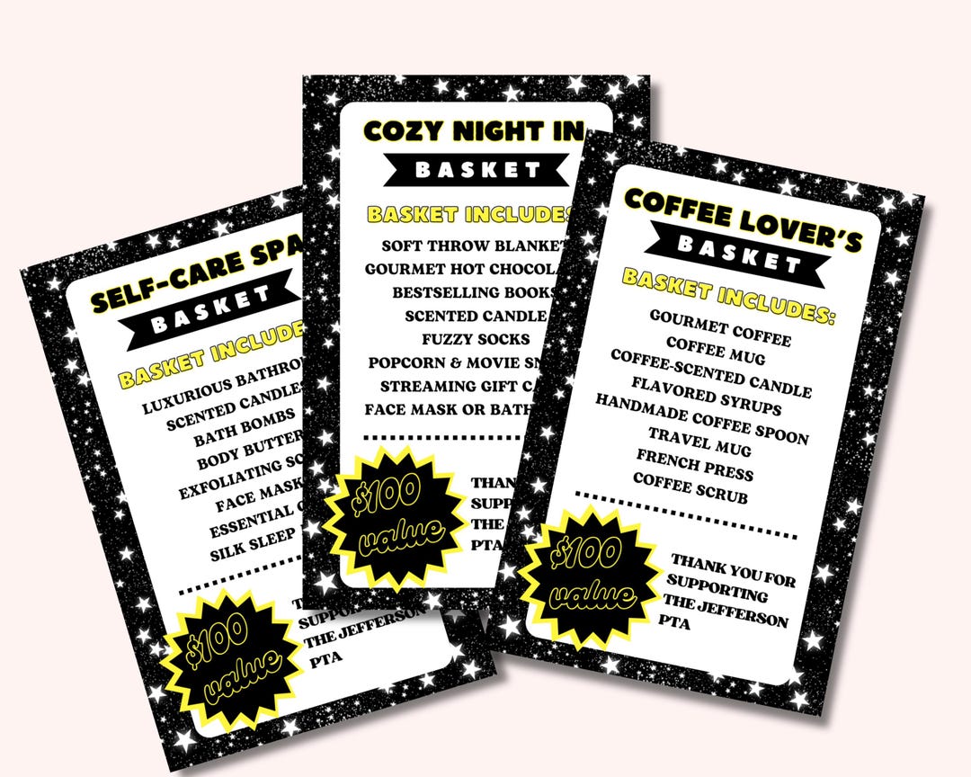 Editable Auction Basket Tags | Silent Auction Labels | Black Tie Gala ...