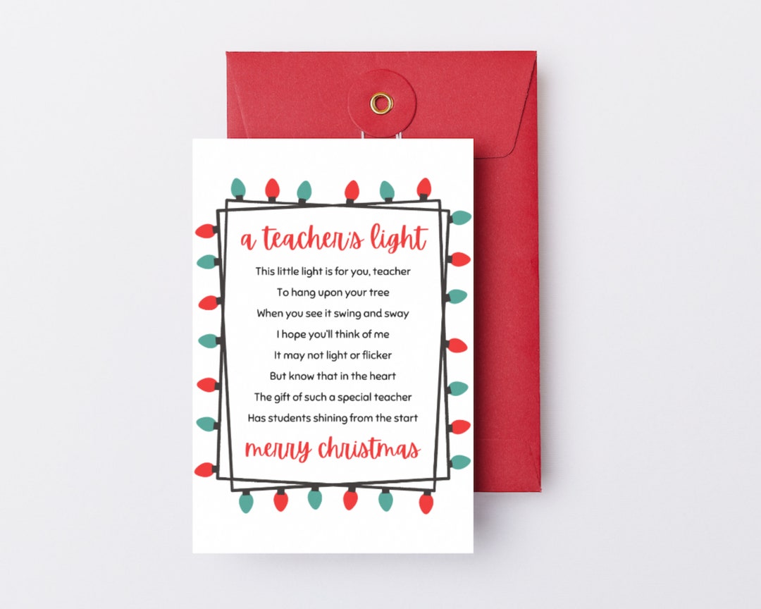 A Teacher's Light Poem Printable Card for Ornaments | Christmas Teacher ...