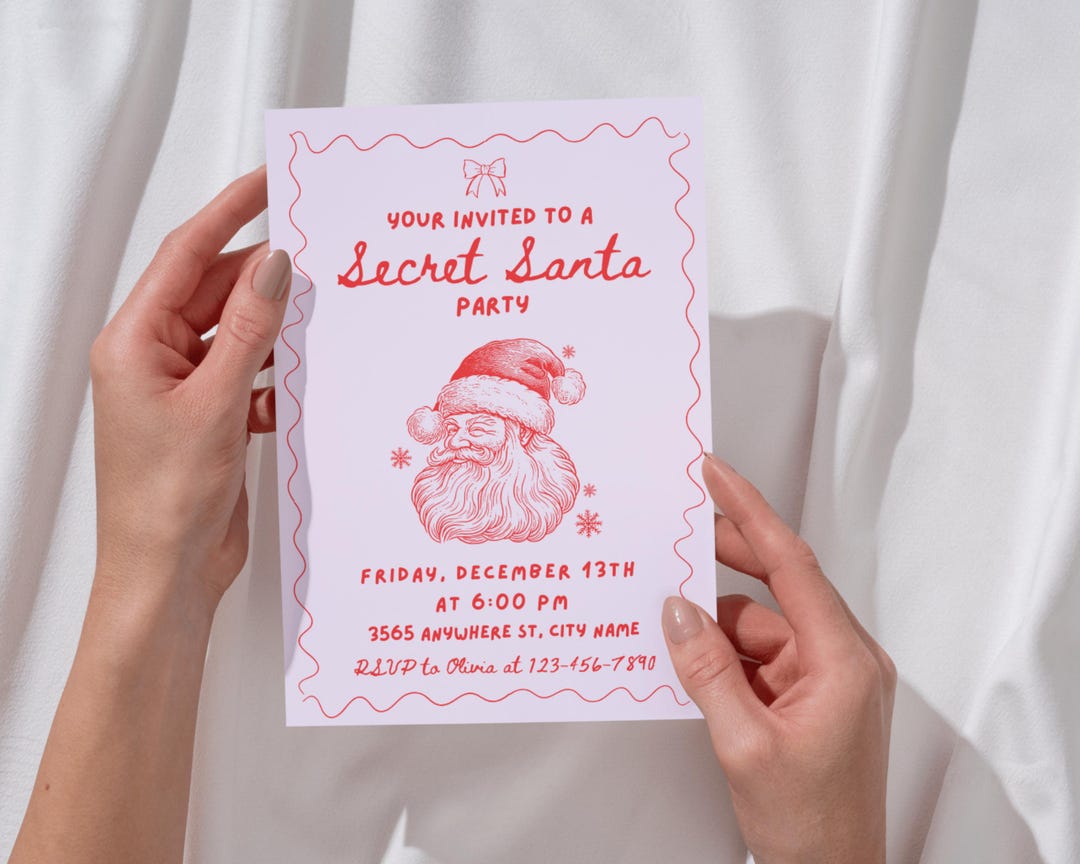 Secret Santa Party Invitation | Pink Christmas Invite | Holiday Party ...