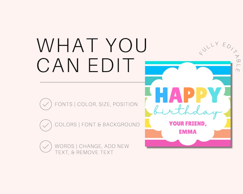 Editable Happy Birthday Gift Tag Editable Gift Tag for - Etsy