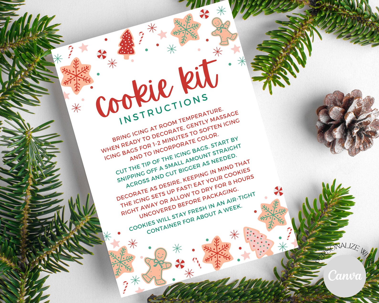 Christmas Cookie Kit Instructions Tag | Editable Christmas Cookie ...
