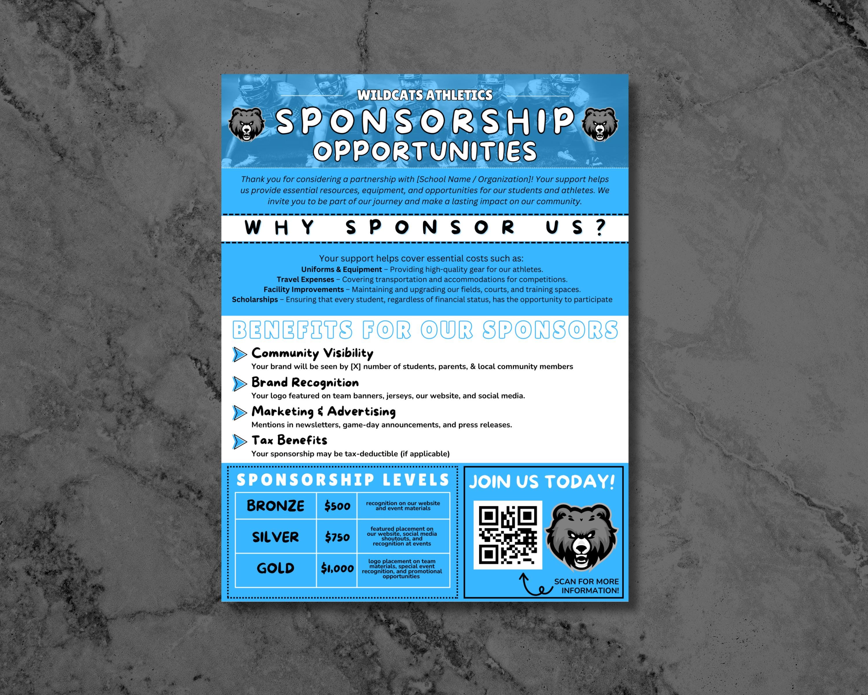Editable Sports Team Sponsorship Template | One-page Sponsorship Form ...