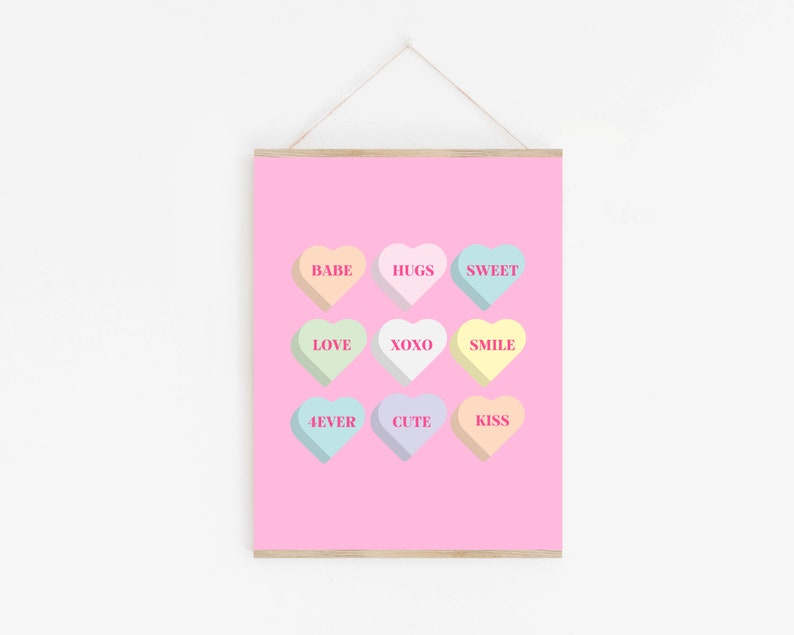 Candy Hearts Valentine Print | Candy Hearts Printable | Conversation ...