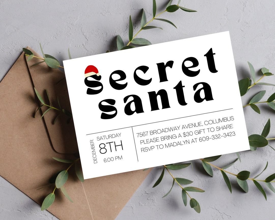 Minimalist Secret Santa Invitation | Secret Santa Invitation ...