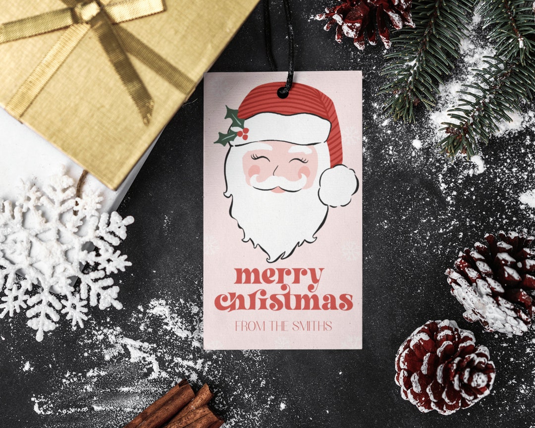 Printable Santa Tag | Printable Pastel Christmas Tags | Pink Santa Tag ...