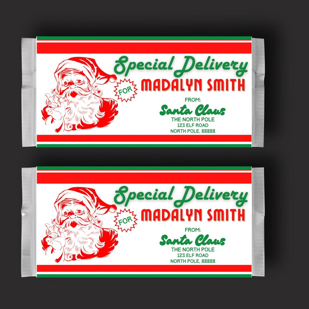 Christmas Chocolate Bar Wrapper Template | Editable Chocolate Candy Bar ...