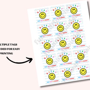Printable Back to School Cookie Tag - Happy First Day | Smiley Face ...