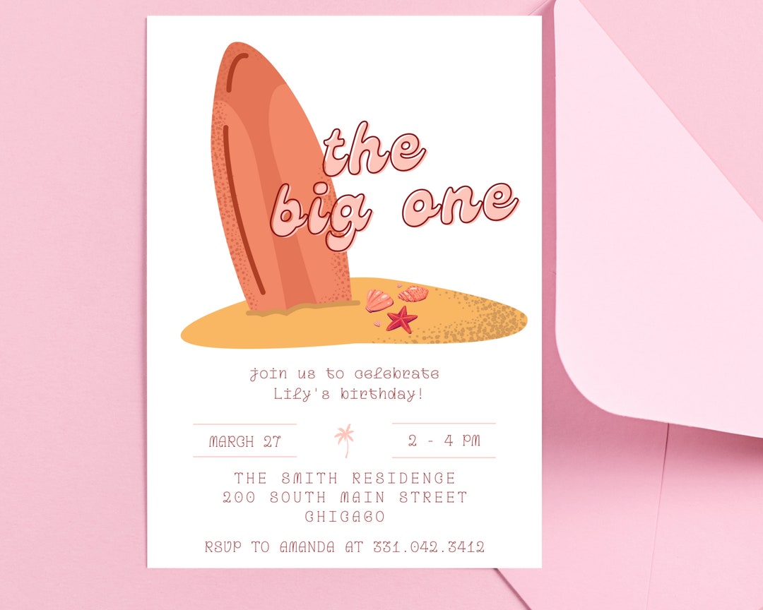 The Big One Retro Surf Birthday Invitation | Editable First Birthday ...