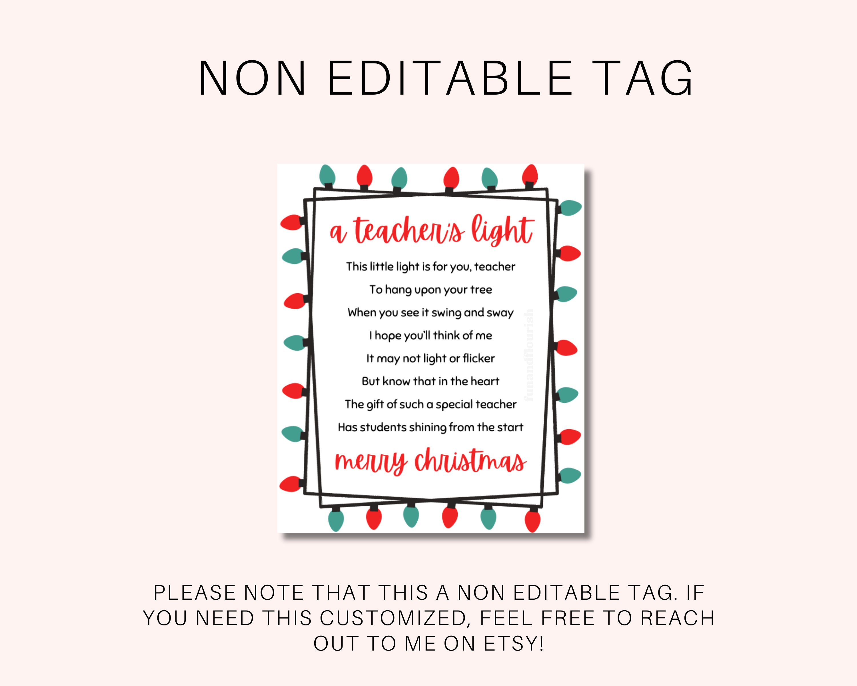A Teacher's Light Poem Printable Card for Ornaments | Christmas Teacher ...