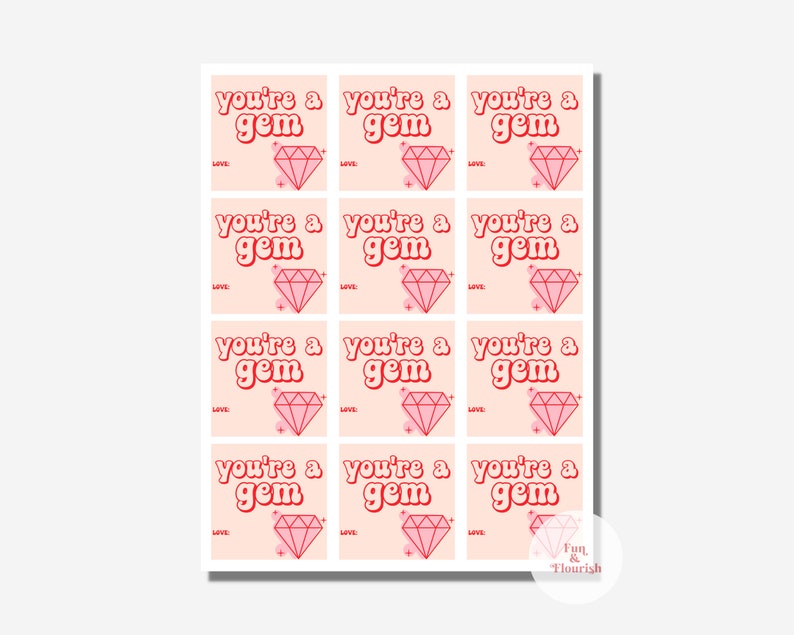 Ring Pop Valentine Tag | You're A Gem Tag | Gem Ring Tag | Printable ...